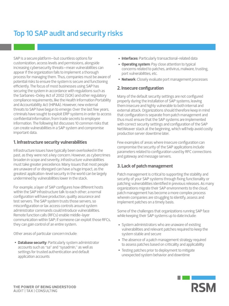 Top 10 SAP Audit and Security Risks: 2. Insecure Configuration | PDF ...