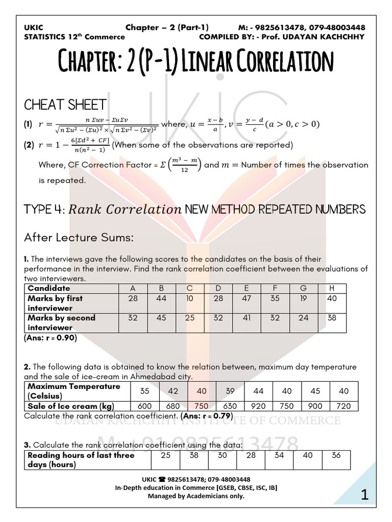 Chapter: 2 (P-1) Linear Correlation: Cheat Sheet | PDF | Correlation ...