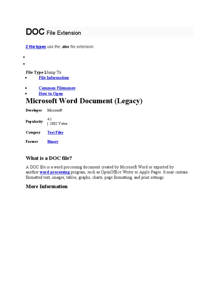 Microsoft Word Document (Legacy) : File Extension | PDF