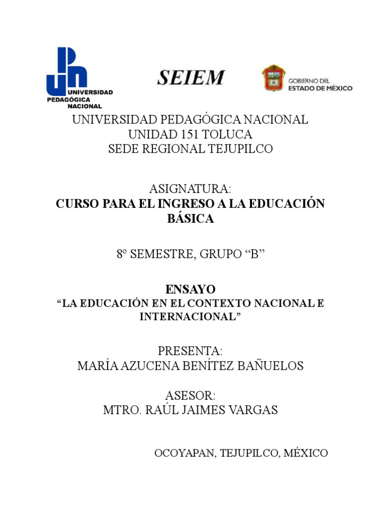 Ensayo. Maria Azucena Benítez Bañuelos. 8vob. | PDF | Plan de estudios ...