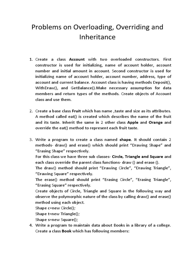 Problems On Overloading, Overriding and Inheritance | PDF | Method ...