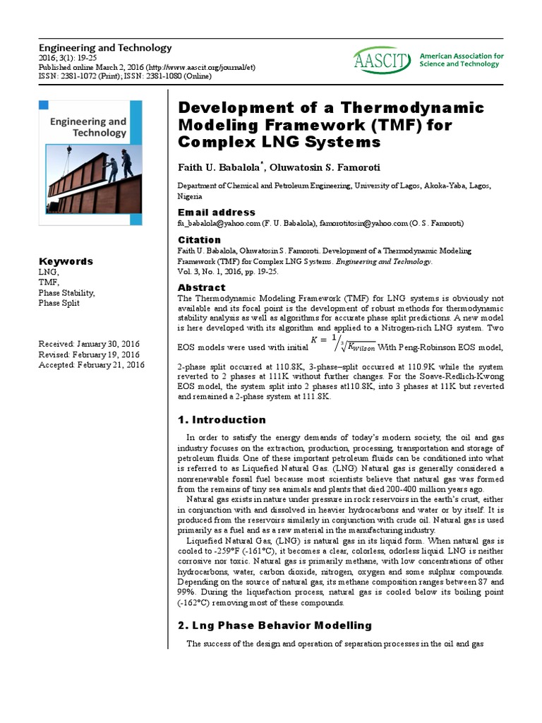 Development of A Thermodynamic Modeling Framework (TMF) For Complex LNG ...