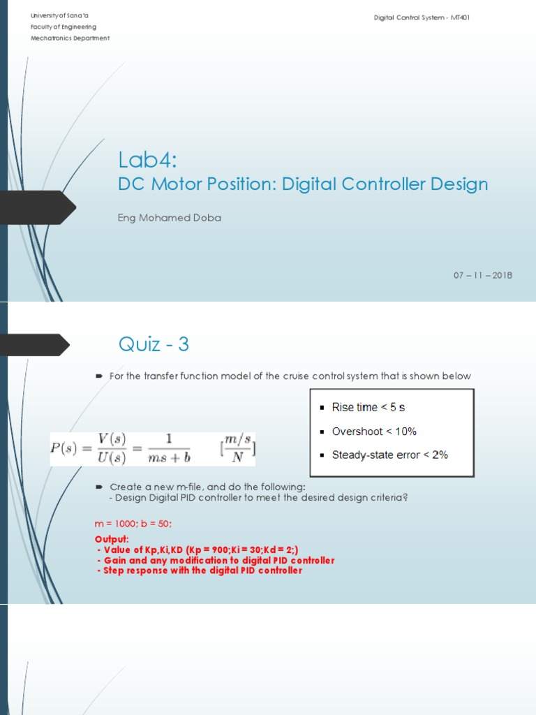 Lab4 - DC Motor Position Digital Controller Design - 7-11-2018 | PDF ...