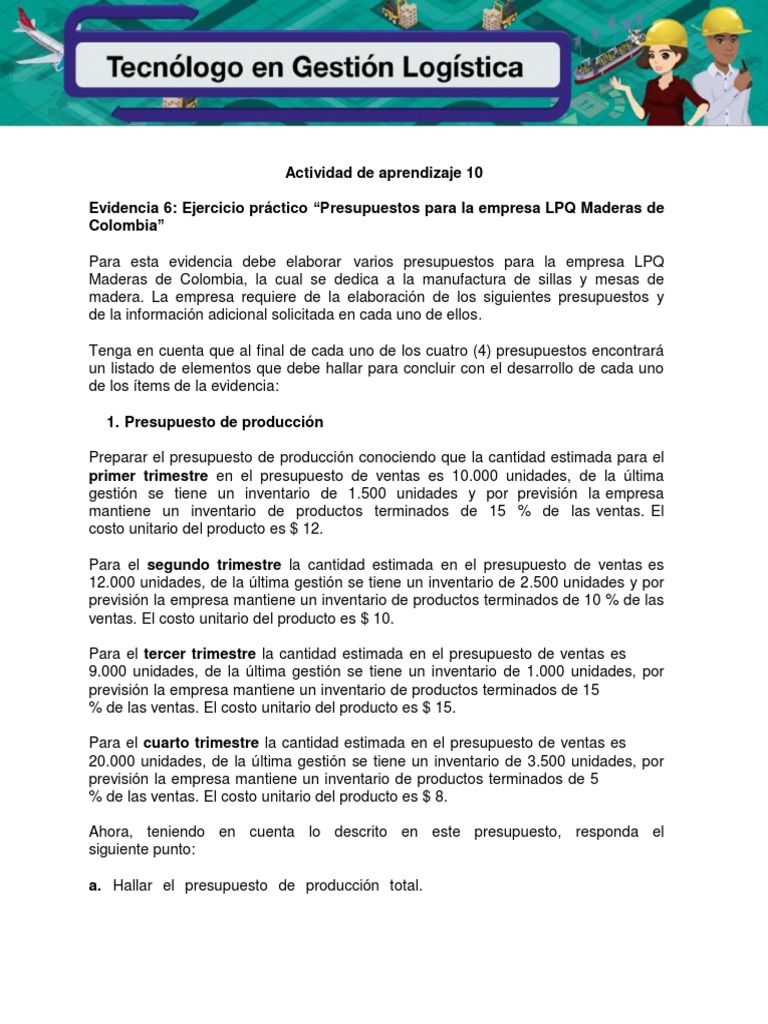 Evidencia 6 | PDF | Presupuesto | Inventario