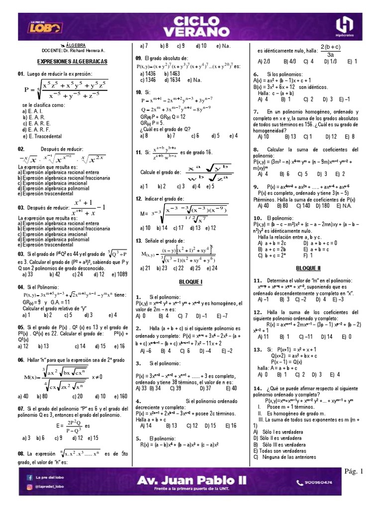 Practica de Algebra | PDF | Álgebra | Matemáticas Aplicadas