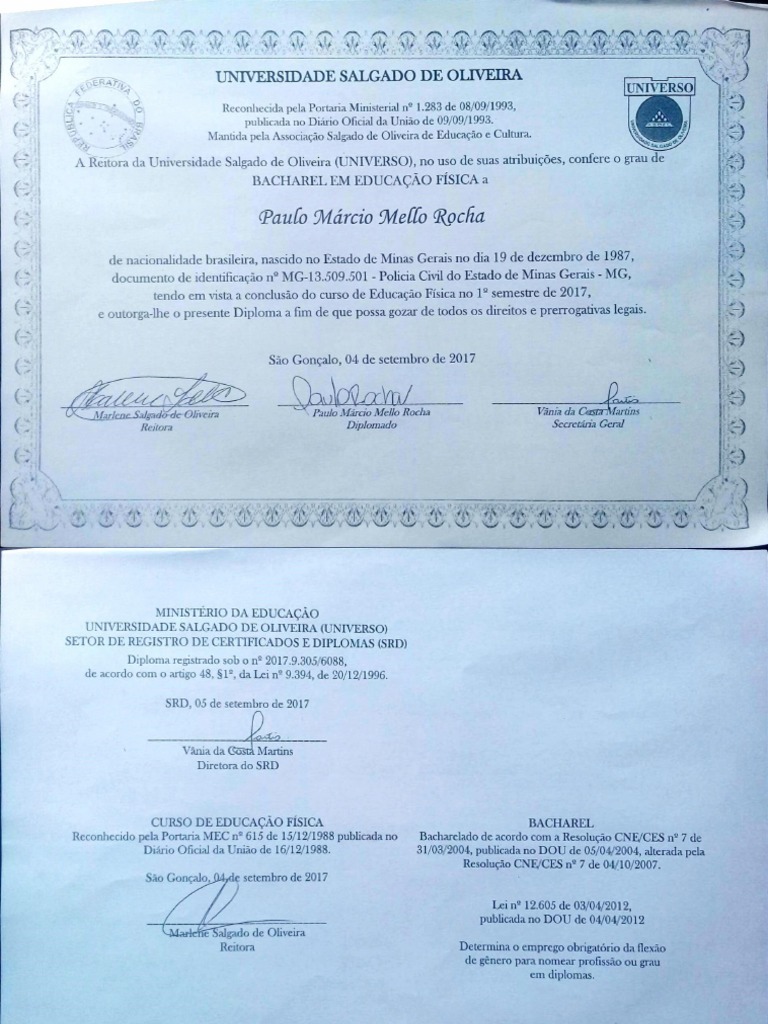 Diploma de Graduação Universo | PDF | Diploma de bacharel | Formação ...