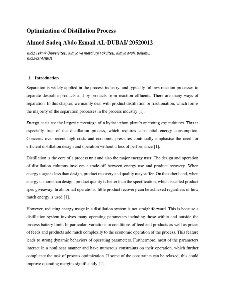 Optimization of Distillation Process | PDF | Distillation | Physical ...