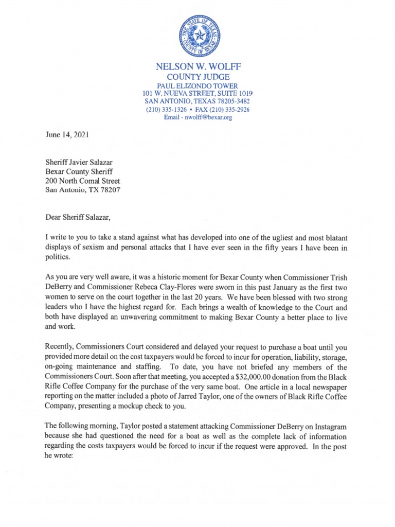 Judge Wolff Letter To Sheriff Salazar Redacted | PDF | County (United ...