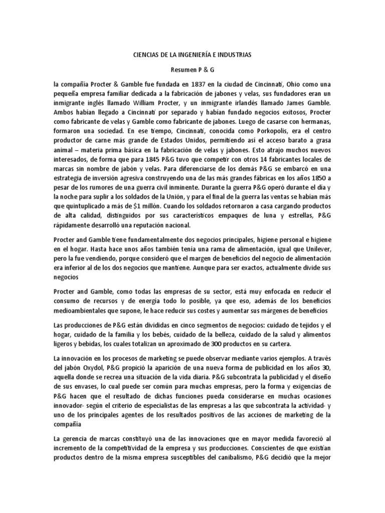 P & G Resumen | PDF | Procter & Gamble | Economias