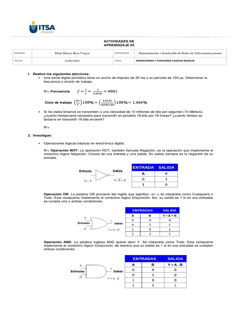 Actividad de Aprendizaje 2 - Operaciones y Funciones Lógicas Basicas ...