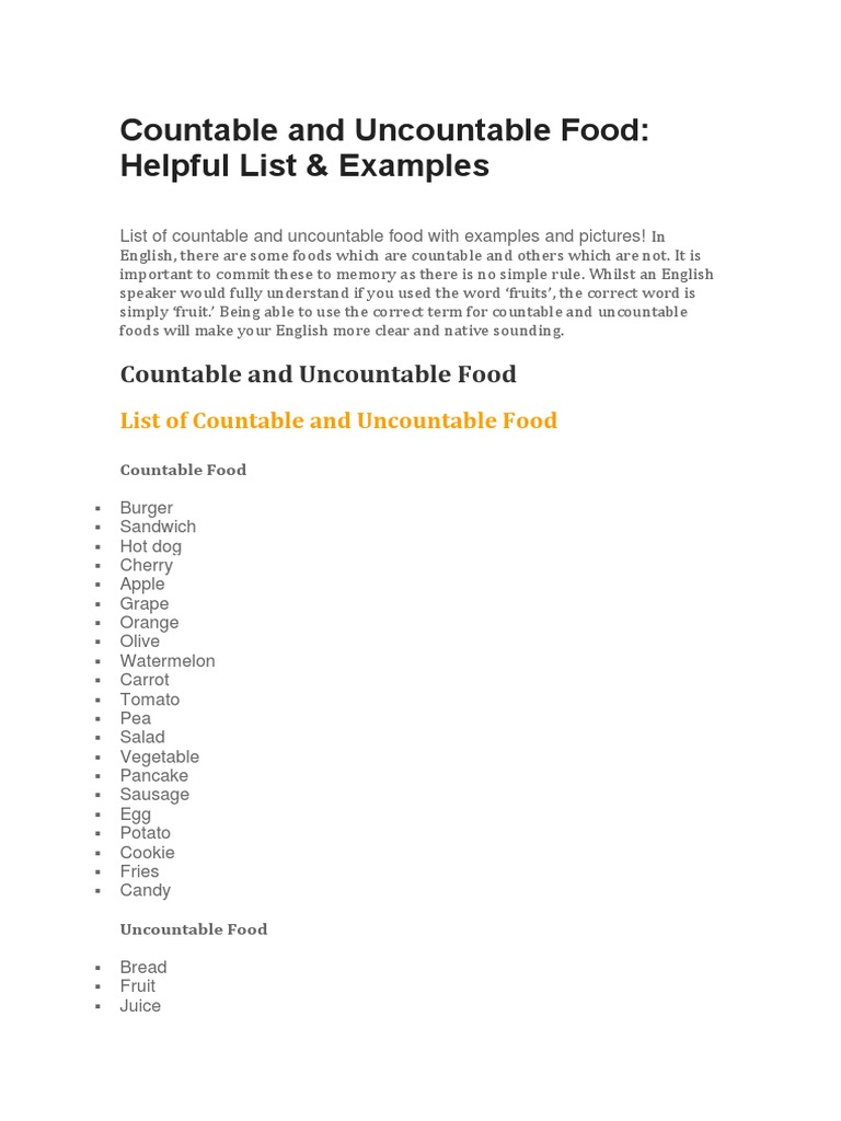 Countable and Uncountable Food | PDF | Pancake | European Cuisine