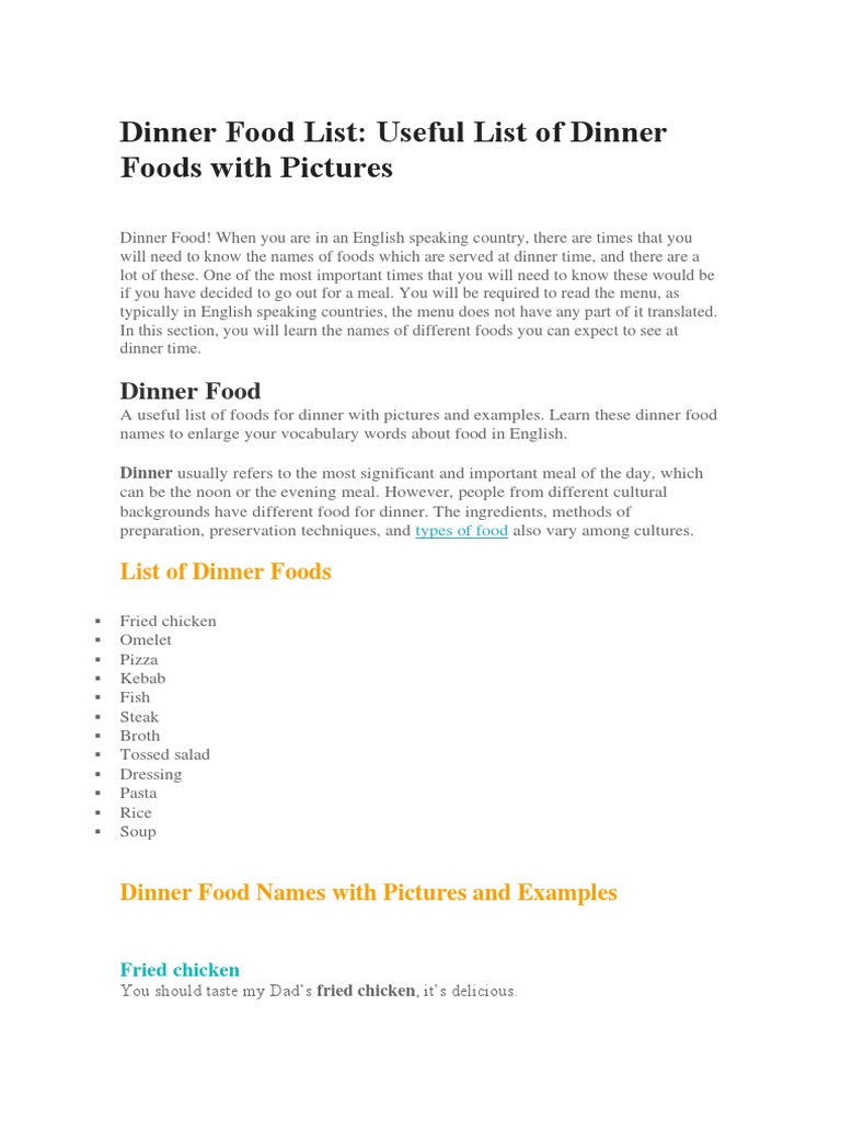 A Guide to Common Dinner Foods: Pictures and Descriptions of Fried ...