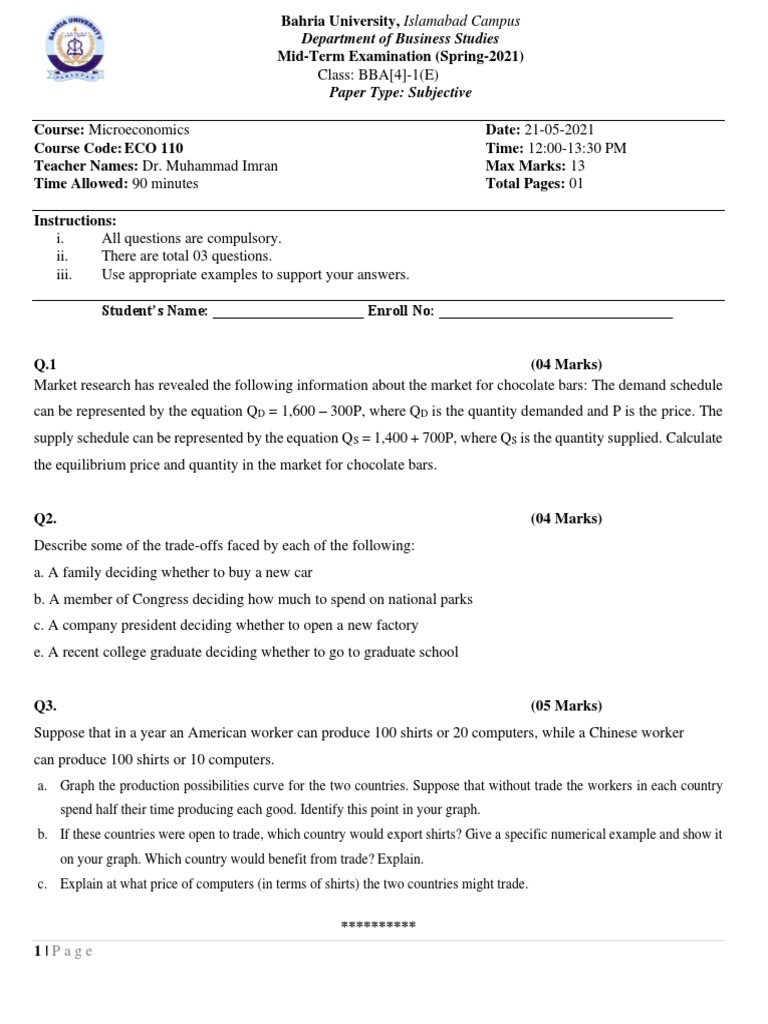 Midterm Microeconomics Paper | PDF | Microeconomics | Economics