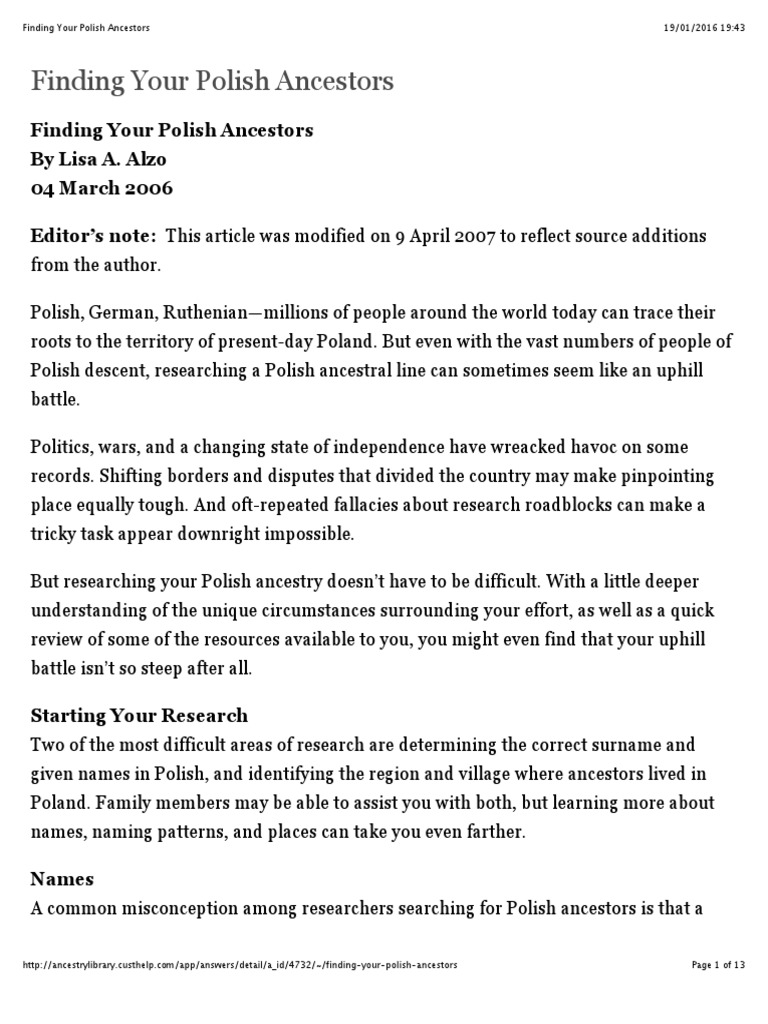 Finding Your Polish Ancestors Lisa Alzo | PDF | Genealogy | Poland