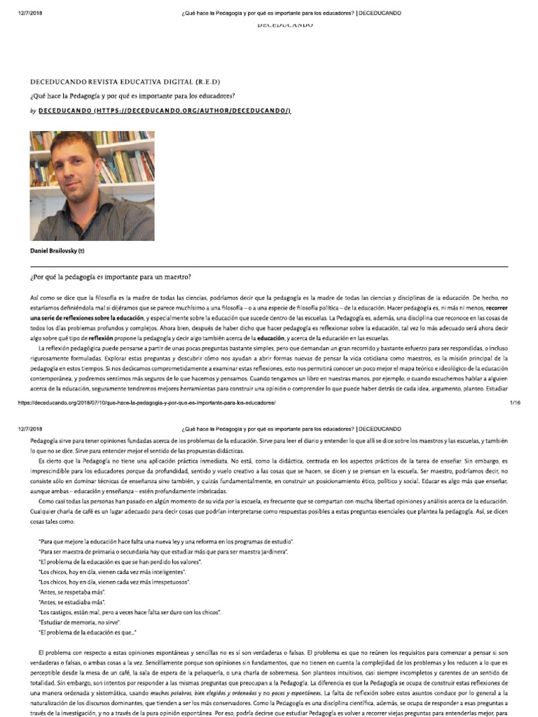 Daniel Brailovsky - Qué Hace La Pedagogía y Por Qué Es Imp... Nte para Los Educadores - Revista ...