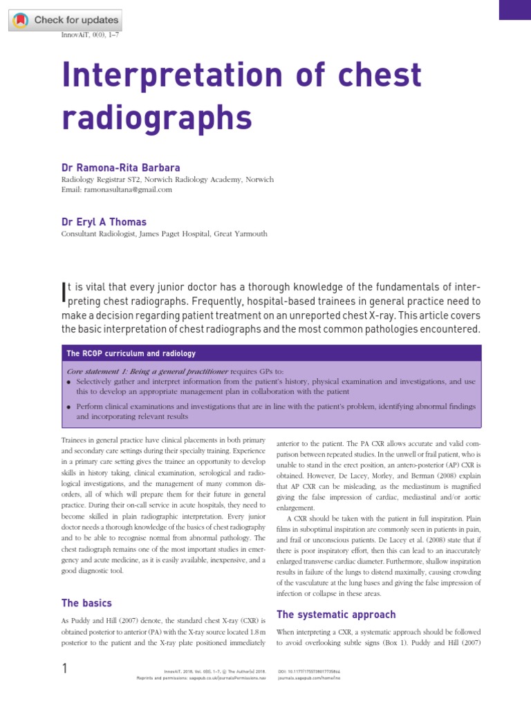 Interpretation of Chest Radiograph | PDF | Lung | Thorax (Human Anatomy)