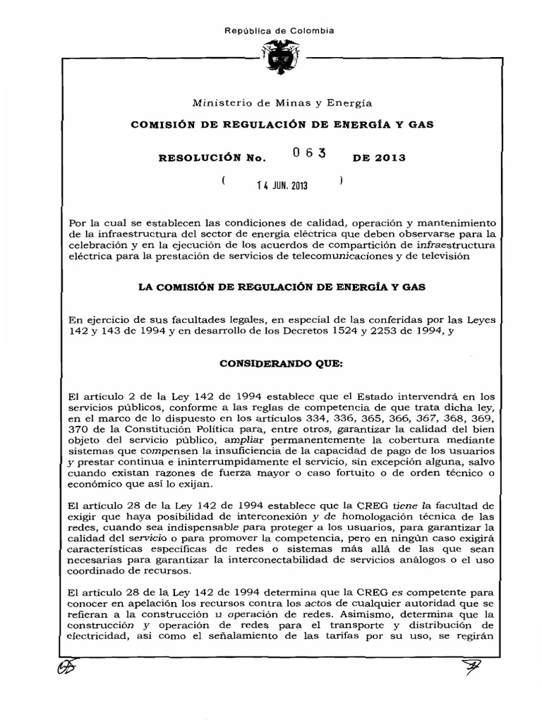 Resolución CREG 063 de 2013 | PDF
