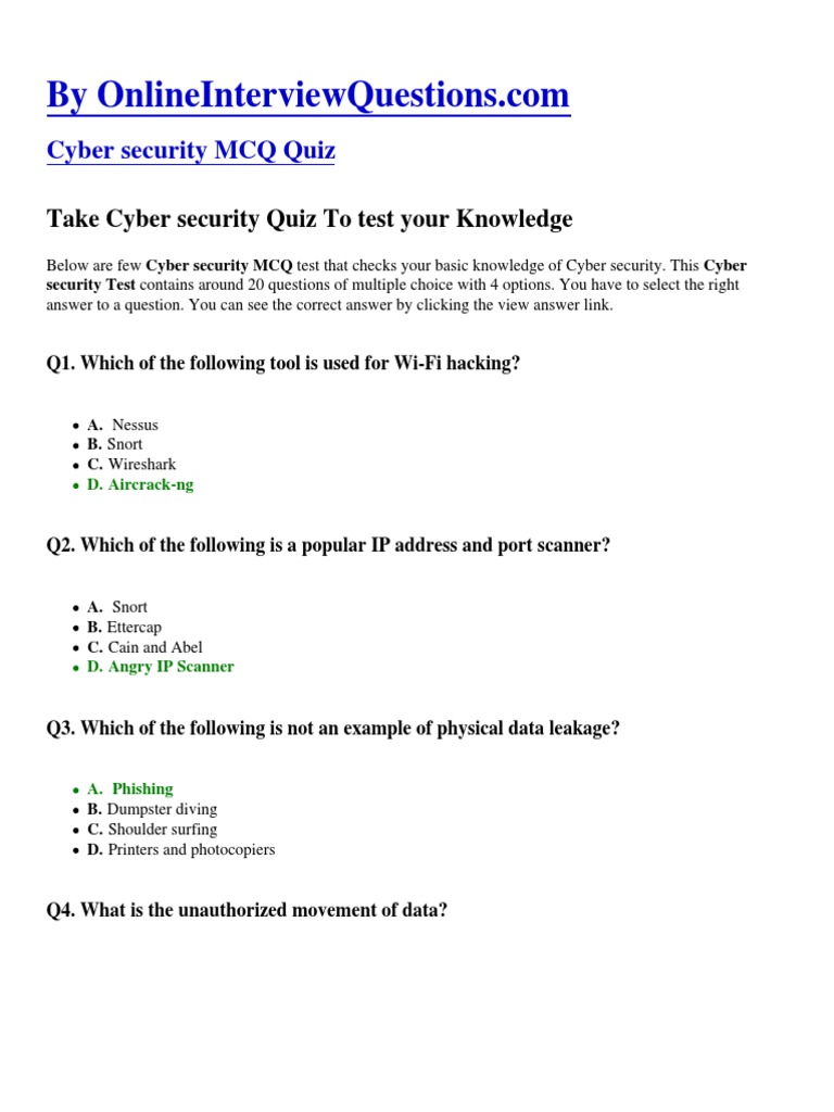Cyber Security MCQ | PDF
