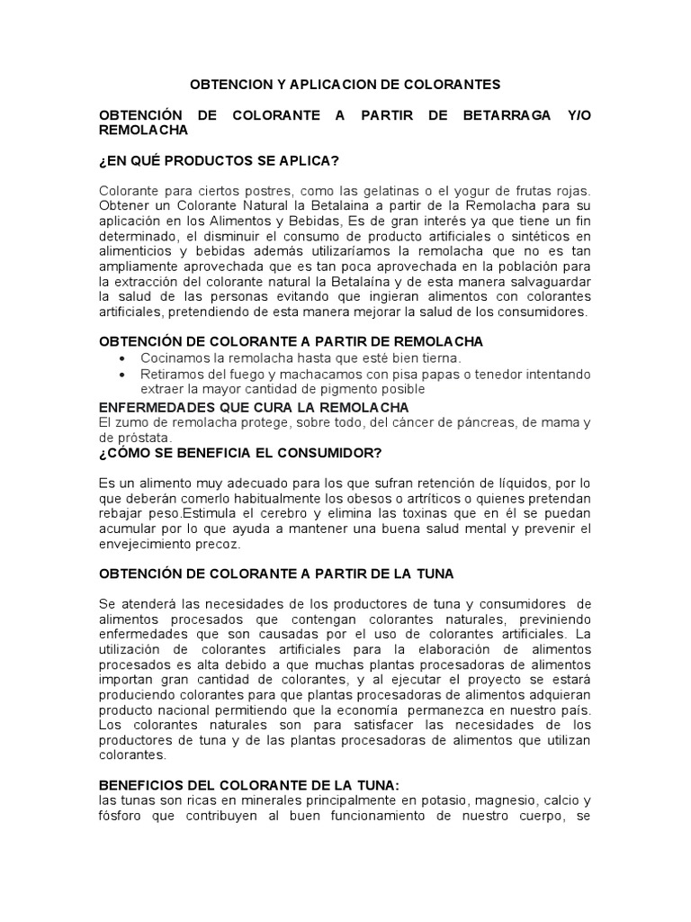 Obtencion Y Aplicacion De Colorantes Pdf Alimentos Comida Y Bebida