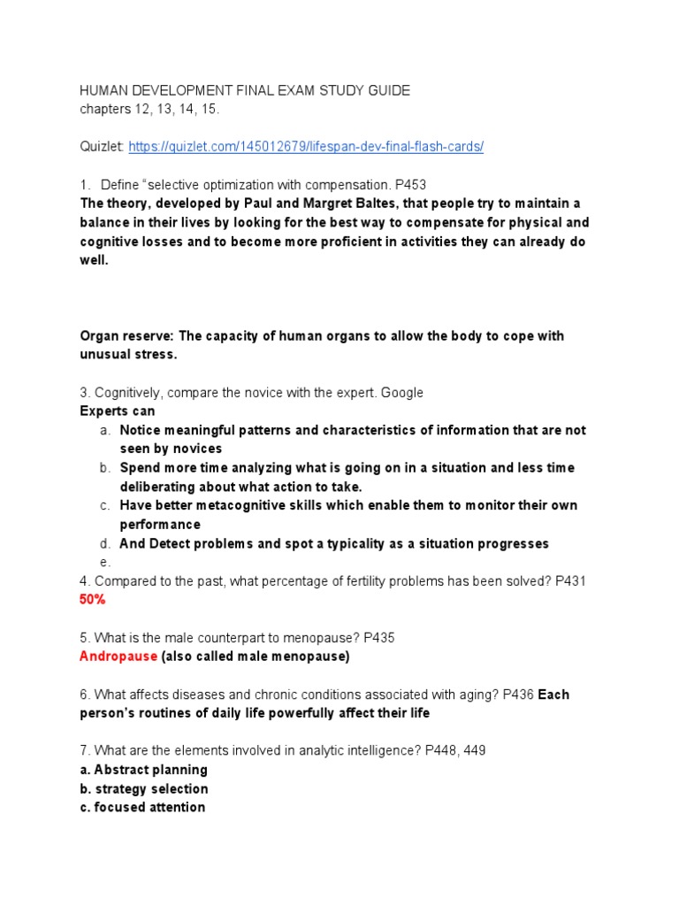 Human Development Final Exam Study Guide | PDF | Expert | Dementia