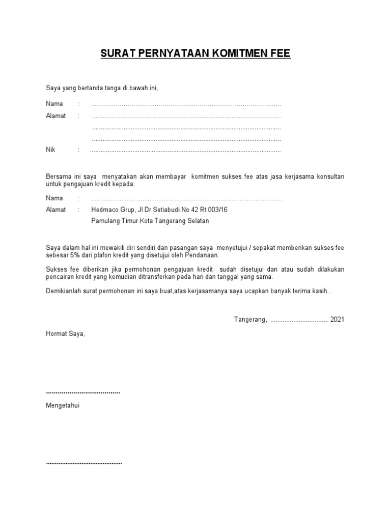 Surat Komitmen Fee | PDF