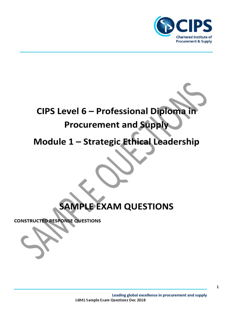 CIPS Level 6 - Professional Diploma in Procurement and Supply Module 1 - Strategic Ethical ...