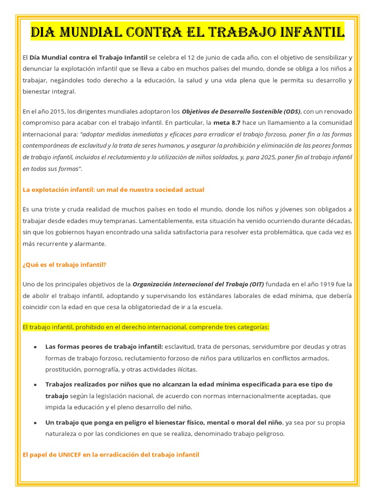 Dia Mundial Contra El Trabajo Infantil 12 - Junio | PDF | Trabajo ...