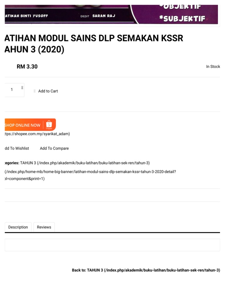 Tahun 3 Latihan Modul Sains Dlp Semakan Kssr Tahun 3 2020 Pdf