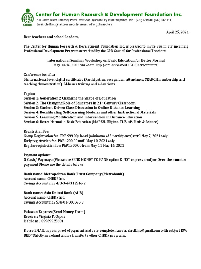 Center For Human Research & Development Foundation Inc | PDF | Distance ...
