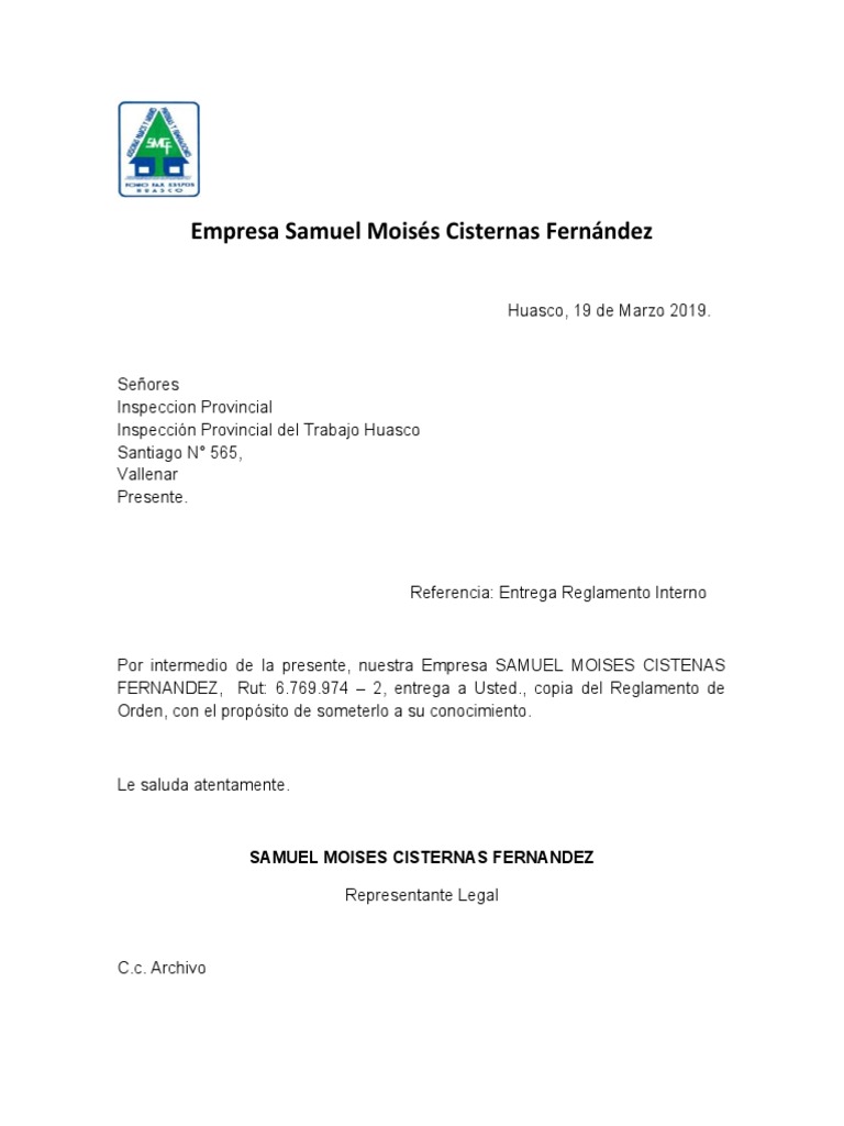 Carta Entrega Reglamento Interno Inp Seremi | PDF
