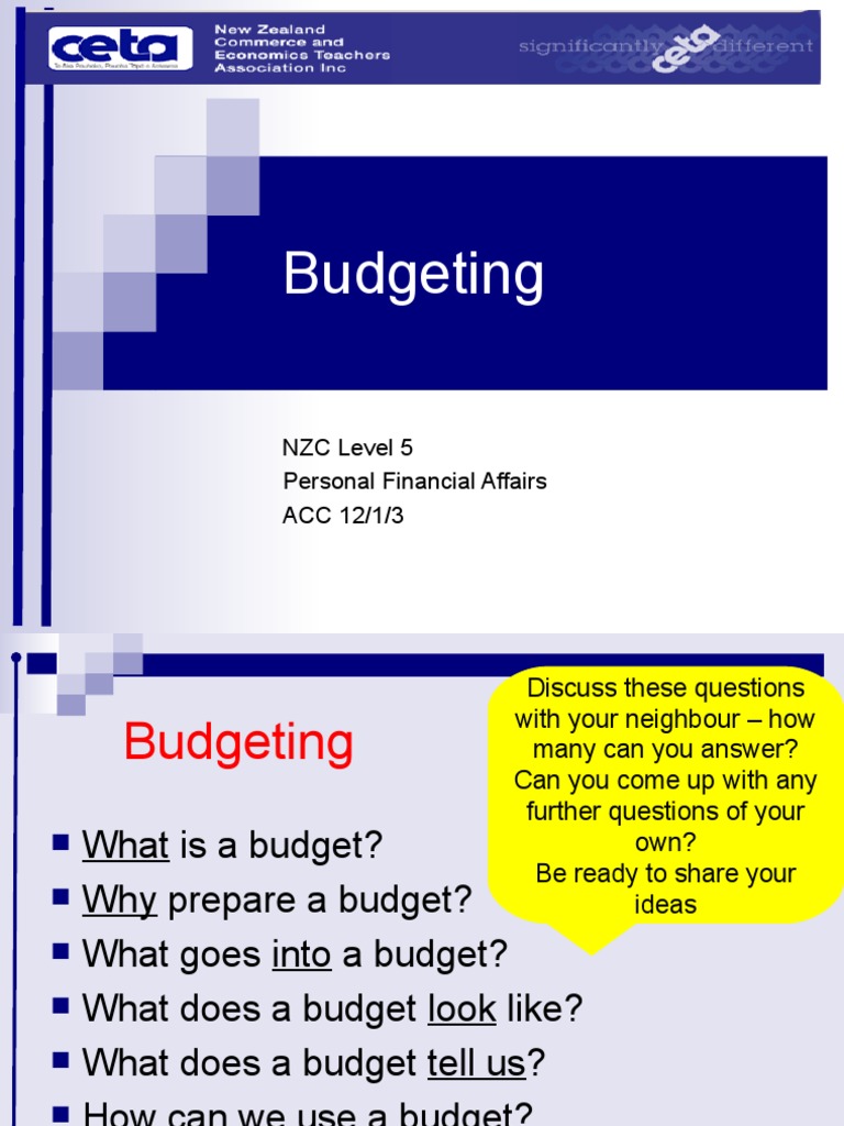 Budgeting: NZC Level 5 Personal Financial Affairs ACC 12/1/3 | PDF ...