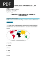 Avaliação Geografia Continentes, Oceanos, Movimentos Da Terra ...