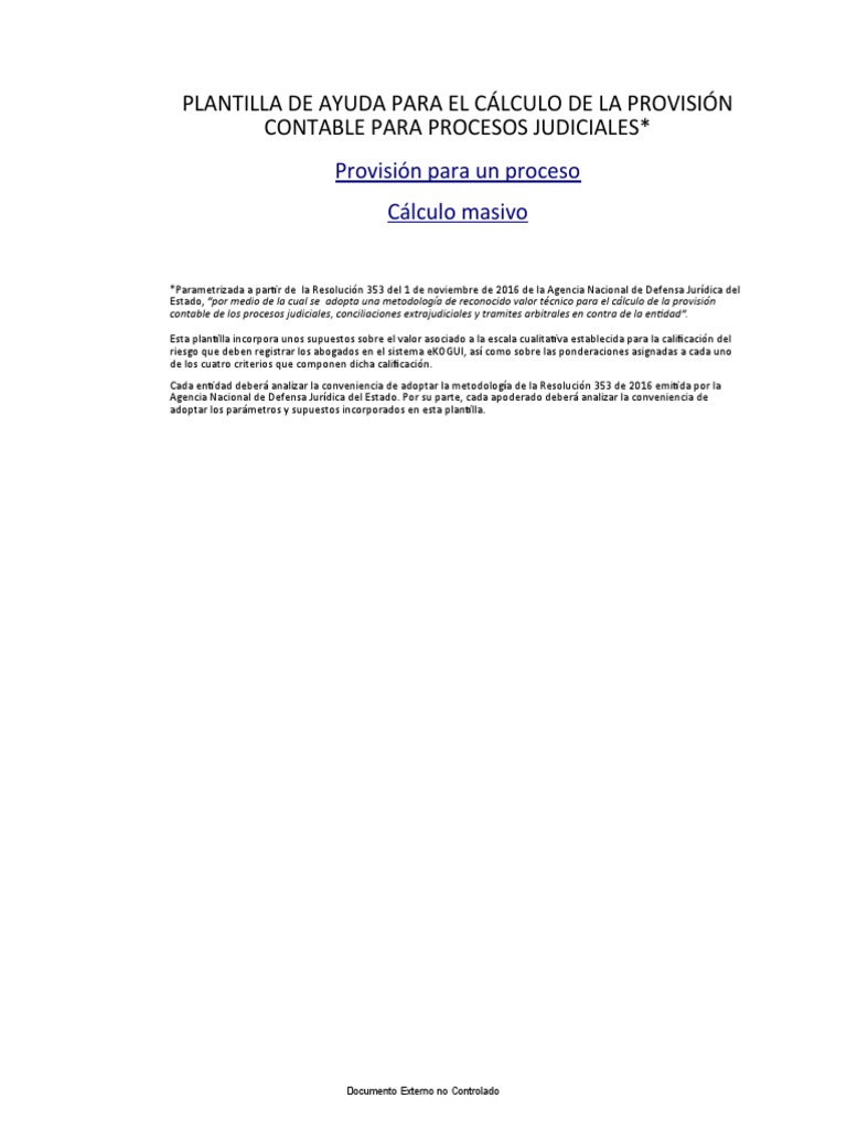 Plantilla Calculo Provision Contable | PDF | Business