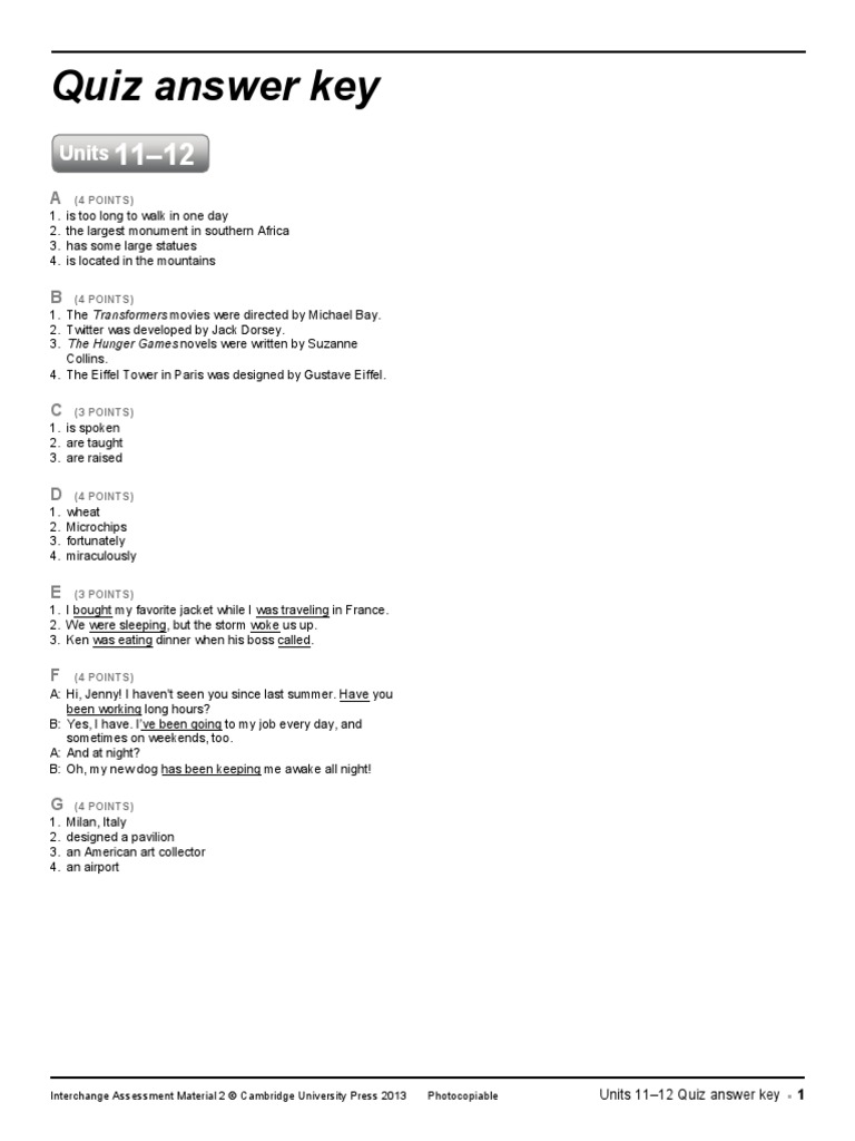 Quiz Answer Key: Units | PDF | Language Arts & Discipline