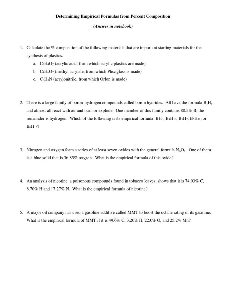 Empirical and Molecular Formula Problems | PDF | Science & Mathematics