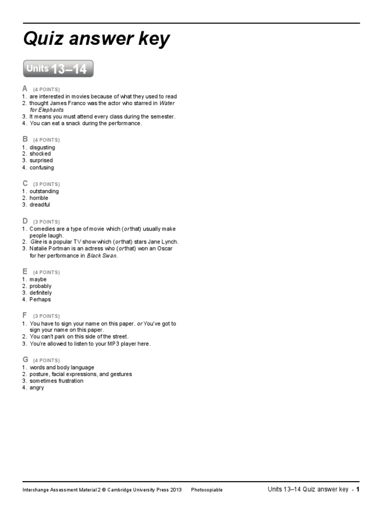 Quiz Answer Key: Units | PDF