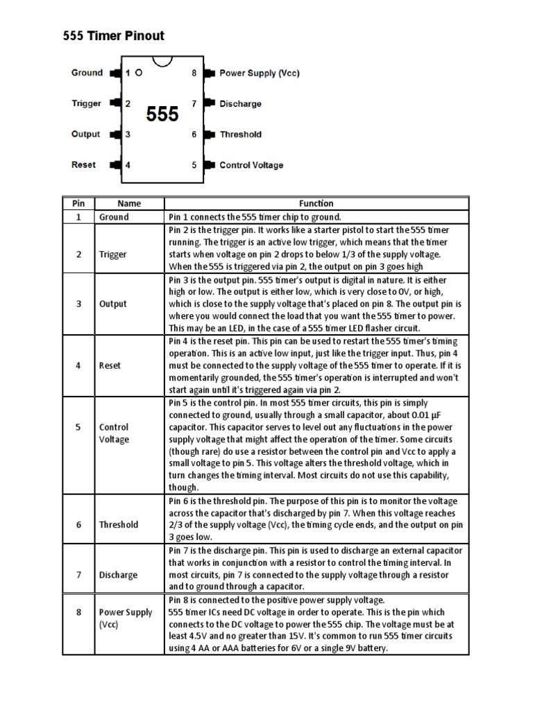 555 Timer Pinout | PDF | Electrical Engineering | Electronics