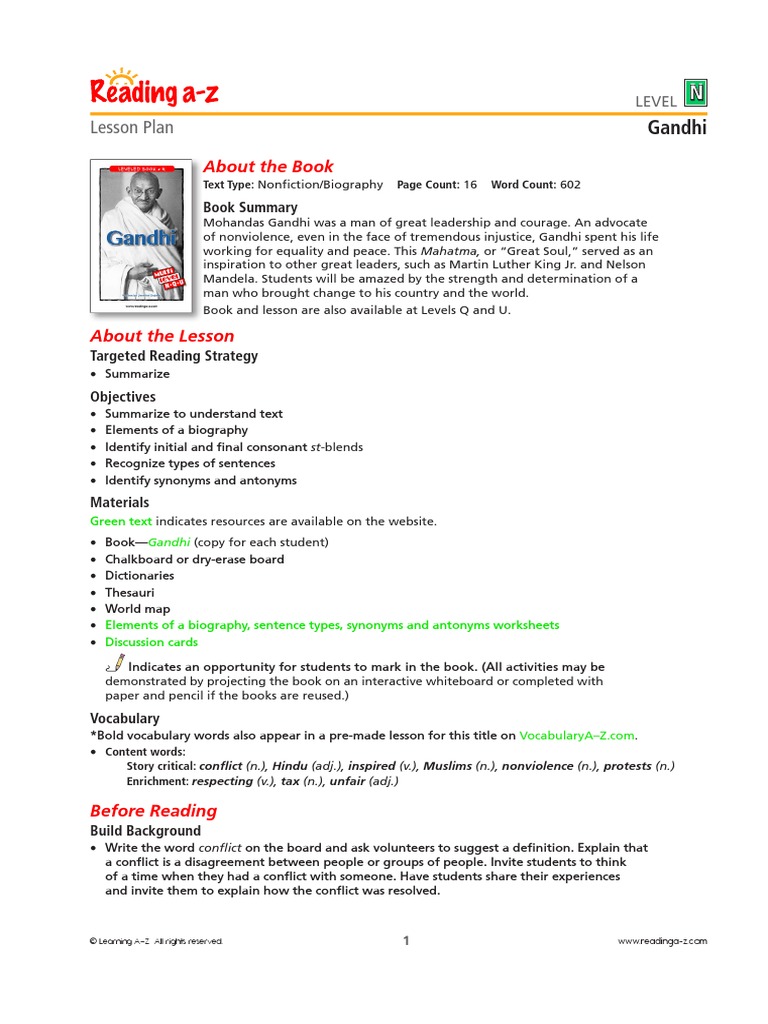 Lesson Plan: About The Book | PDF | Mahatma Gandhi | Reading Comprehension