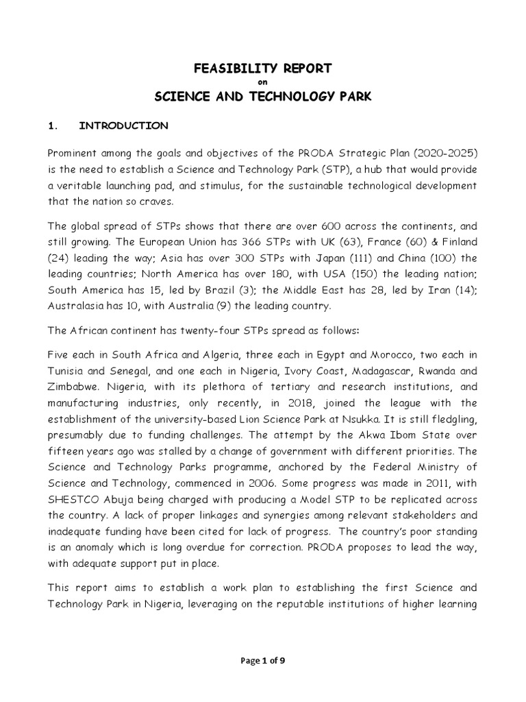 Feasibility Report - PRODA Science&Tech Park | PDF