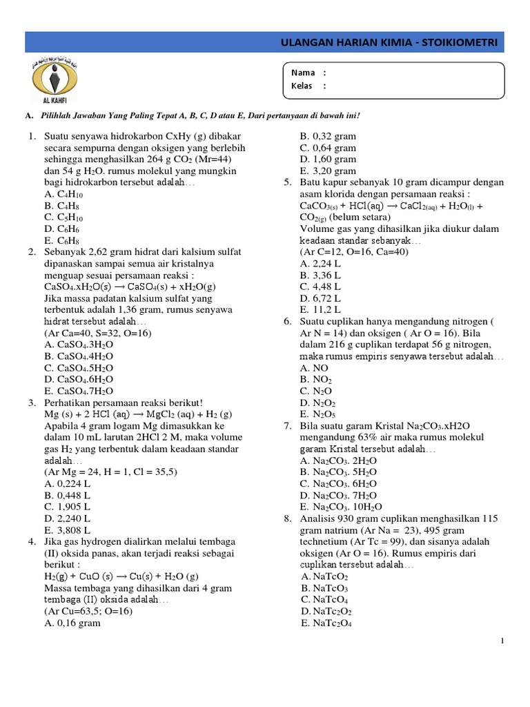 PHB Kimia - X - Hani - Stoikio | PDF