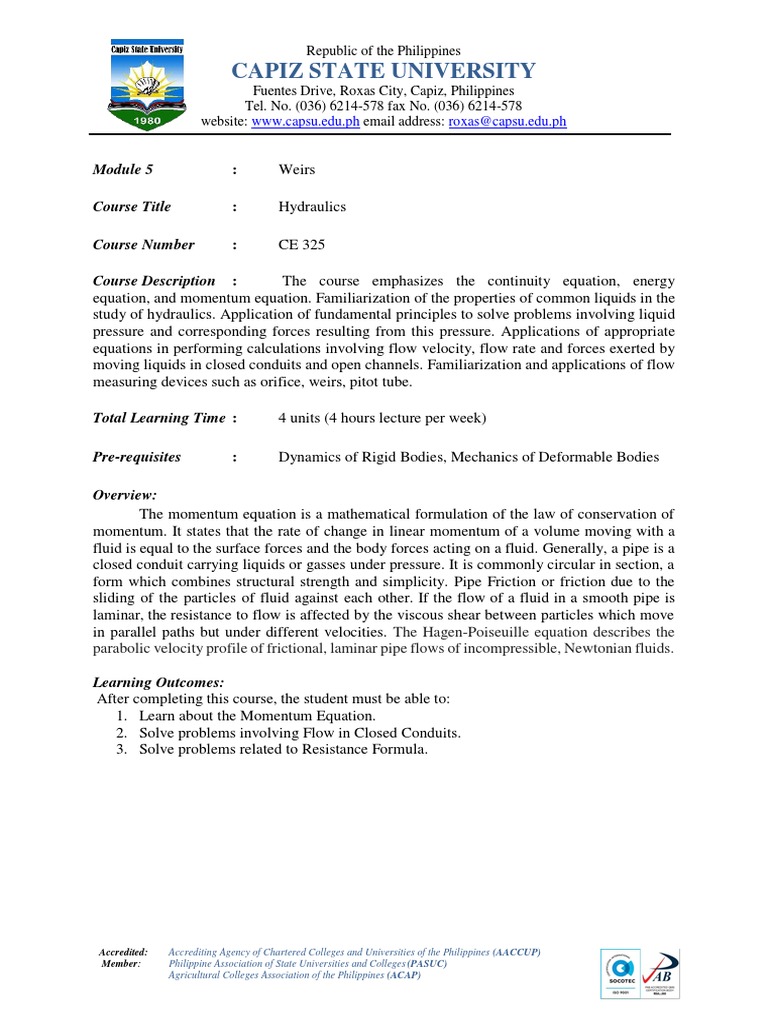 Module 5. Hydraulics | PDF | Fluid Dynamics | Momentum