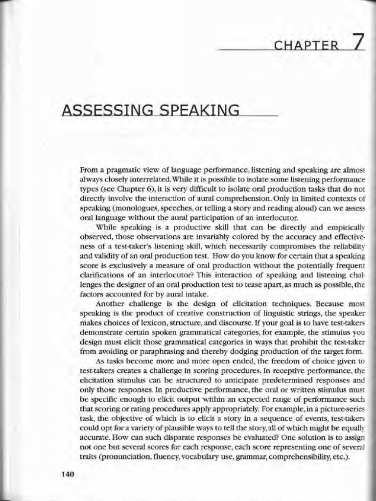 Chapter 7 - Assessing Speaking | PDF Chapter 7 - Assessing Speaking | PDF