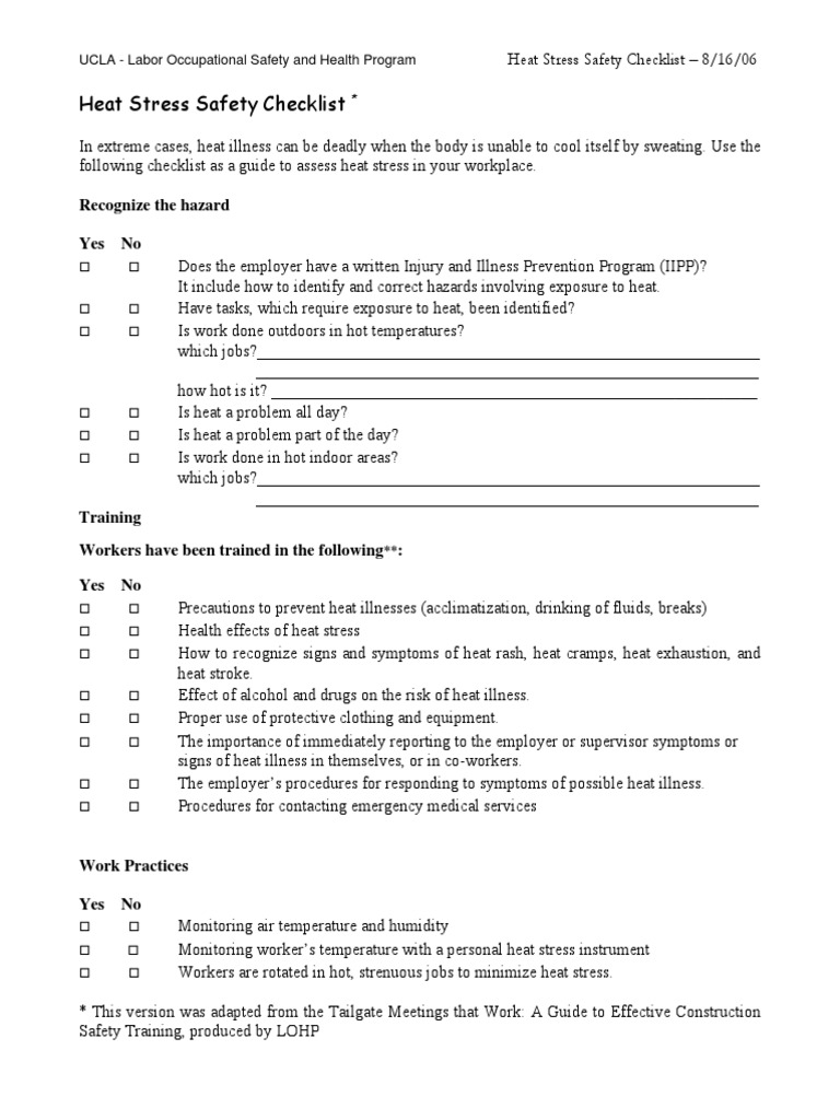 Recognizing Hazard Checklist | PDF | Hyperthermia | Hypothermia