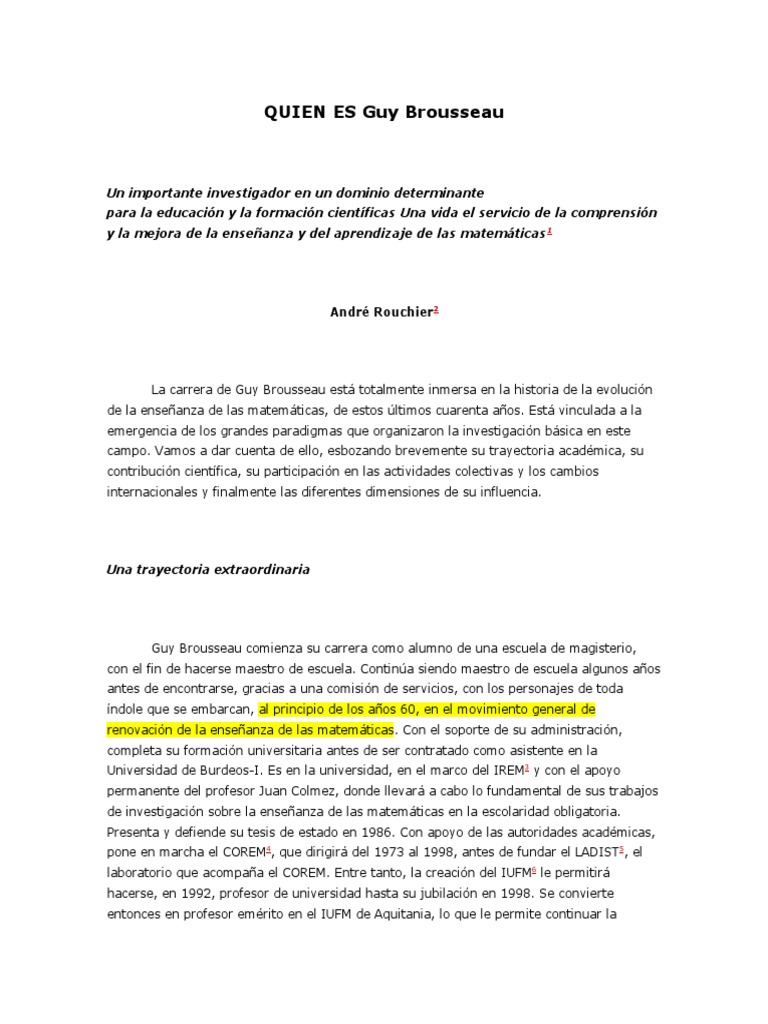 Guy Brousseau Biografia | PDF | Conocimiento | Teoría