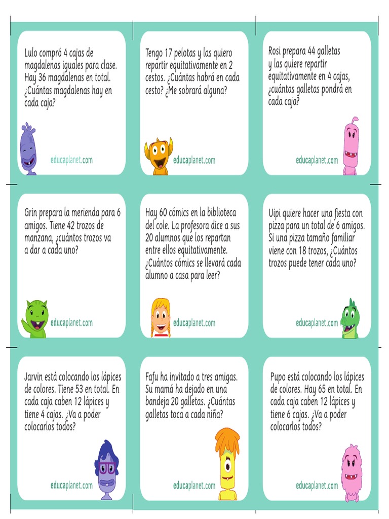 Problemas de División Equitativa para Niños | PDF | Cocina, comidas y ...