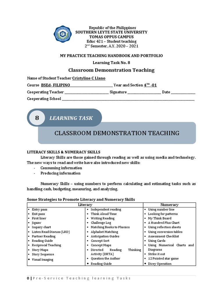Classroom Demonstration Teaching: Learning Task | PDF | Educational ...