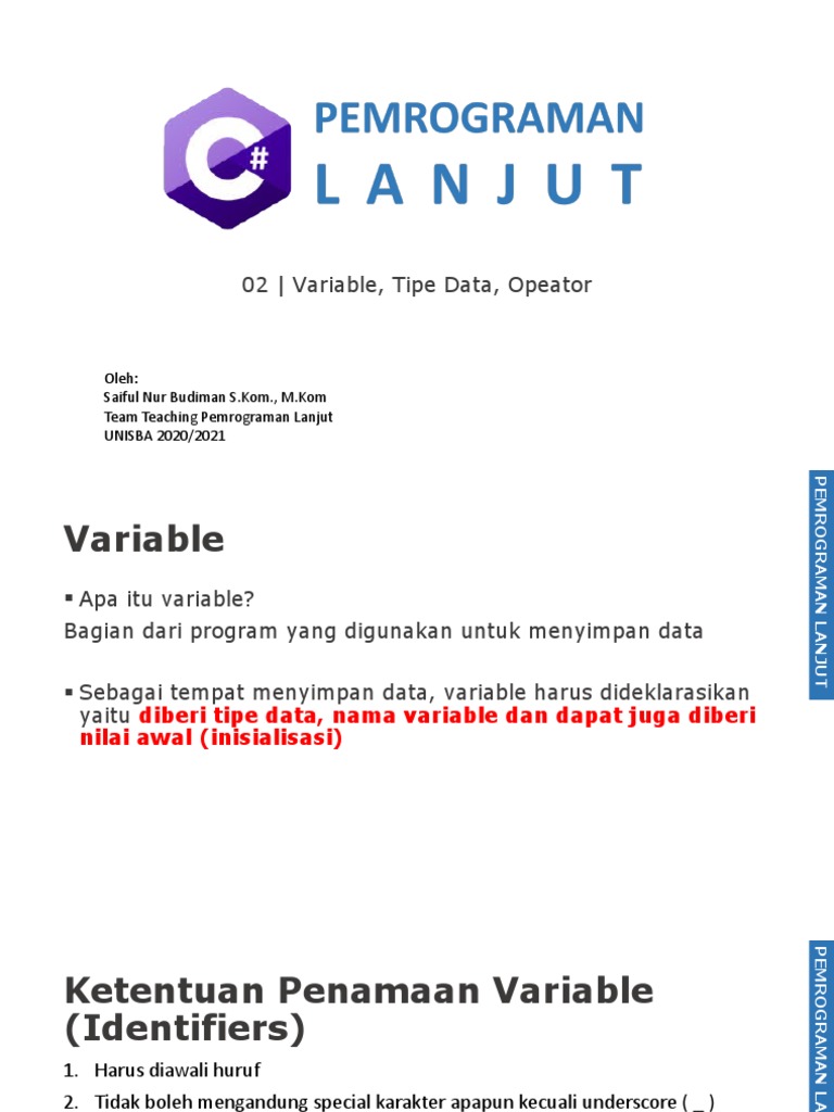 Variable, Tipe Data Dan Operator | PDF