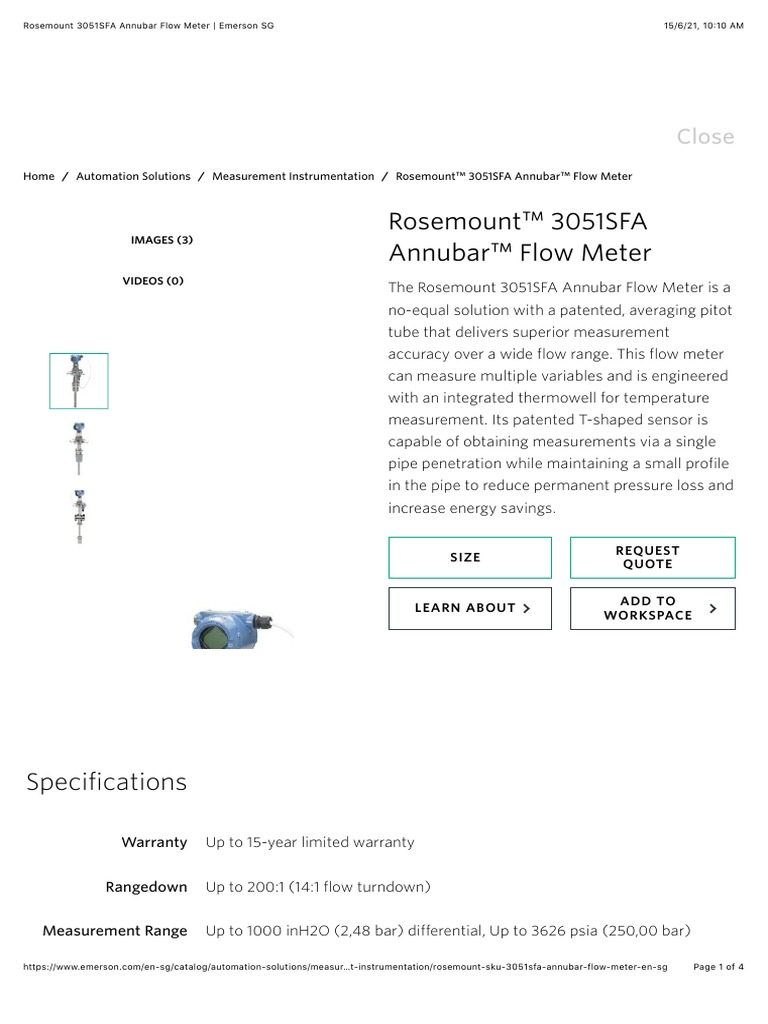 Rosemount™ 3051SFA Annubar™ Flow Meter: Close | PDF | Flow Measurement ...
