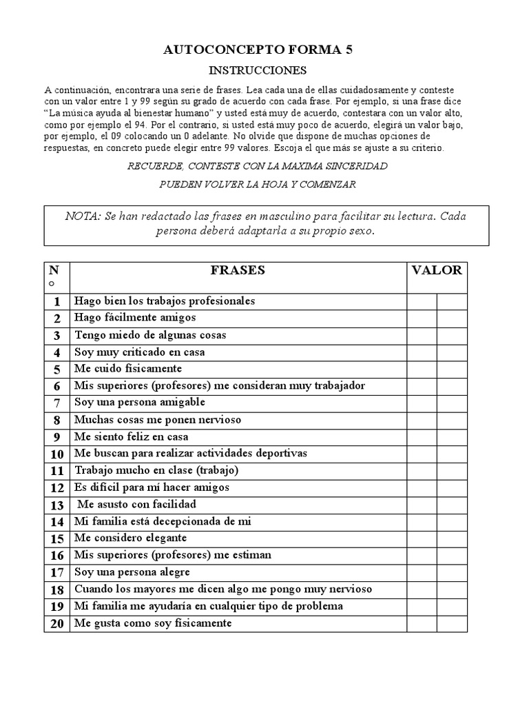 Autoconcepto Forma 5 | PDF