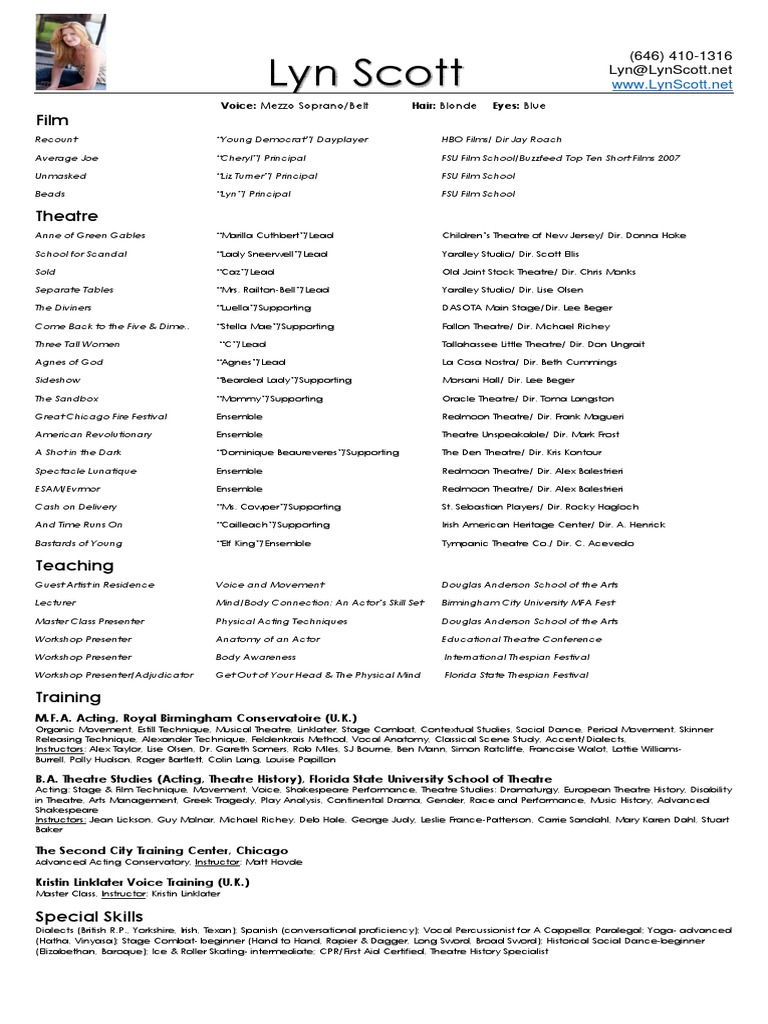 Lyn Scott Theatrical Teaching Resume 2021 1 | PDF | Theatre | Entertainment (General)